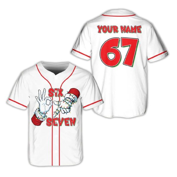 Custom Santa Says Six Seven Christmas Baseball Jersey